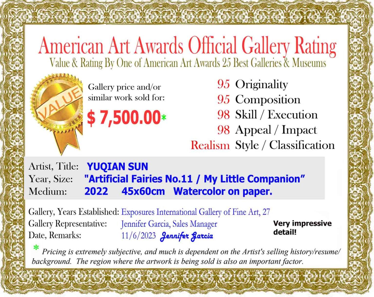 GALLERY RATING / SUN YUQIAN - World Art Awards, American Art Awards ...
